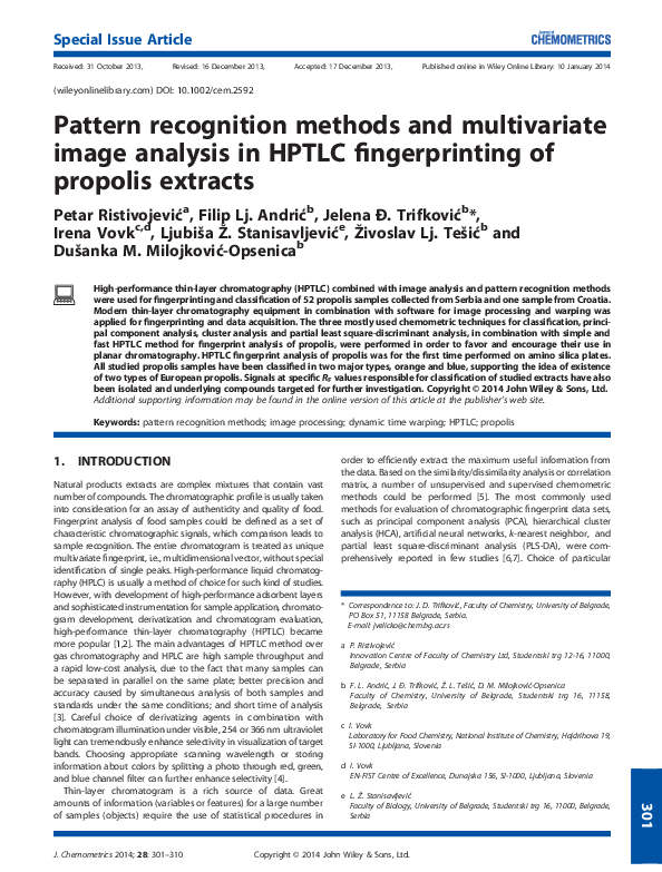 (PDF) Pattern recognition methods and multivariate image analysis in HPTLC fingerprinting of ...