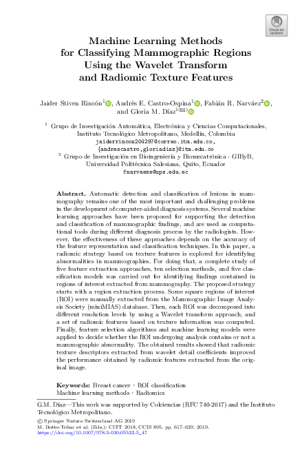 (PDF) Machine Learning Methods for Classifying Mammographic Regions Using the Wavelet Transform ...