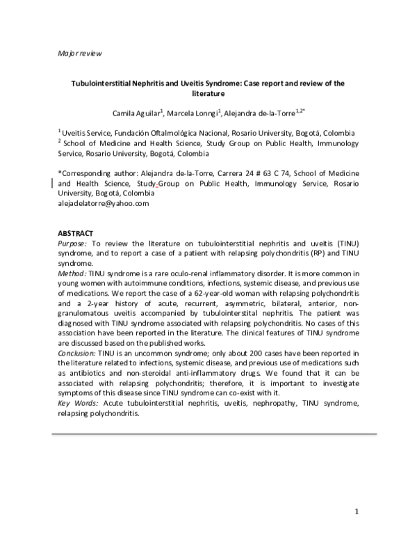 (PDF) Tubulointerstitial Nephritis and Uveitis Syndrome: Case Report ...