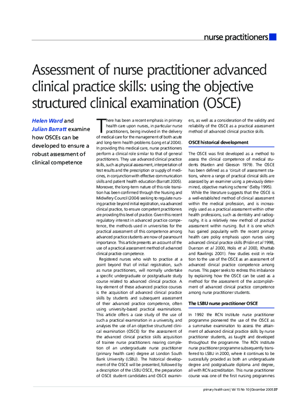 (PDF) Assessment of nurse practitioner advanced clinical practice ...