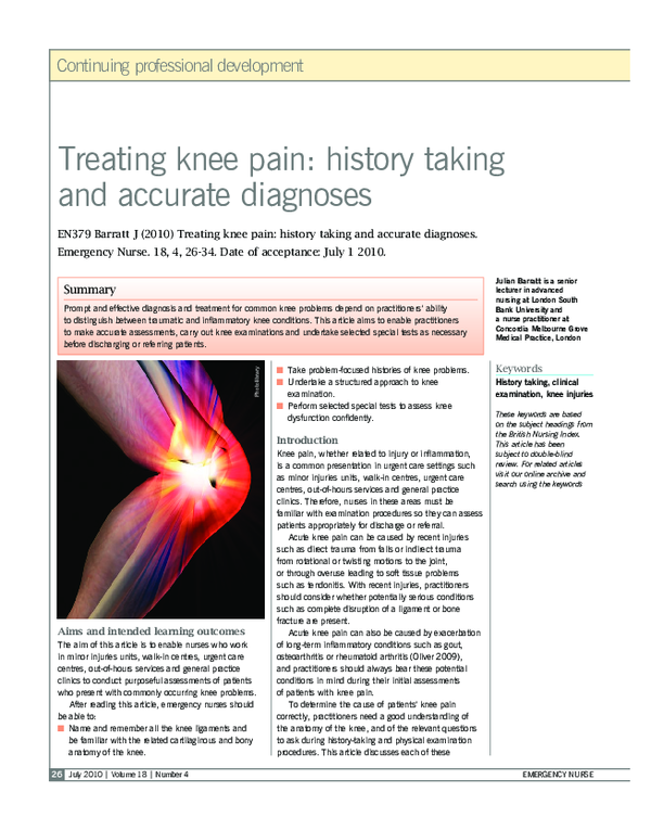(PDF) Treating knee pain: history taking and accurate diagnoses