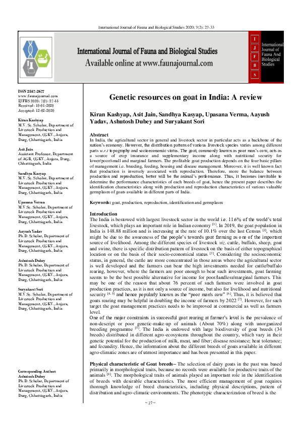 (PDF) Genetic resources on goat in India: A review