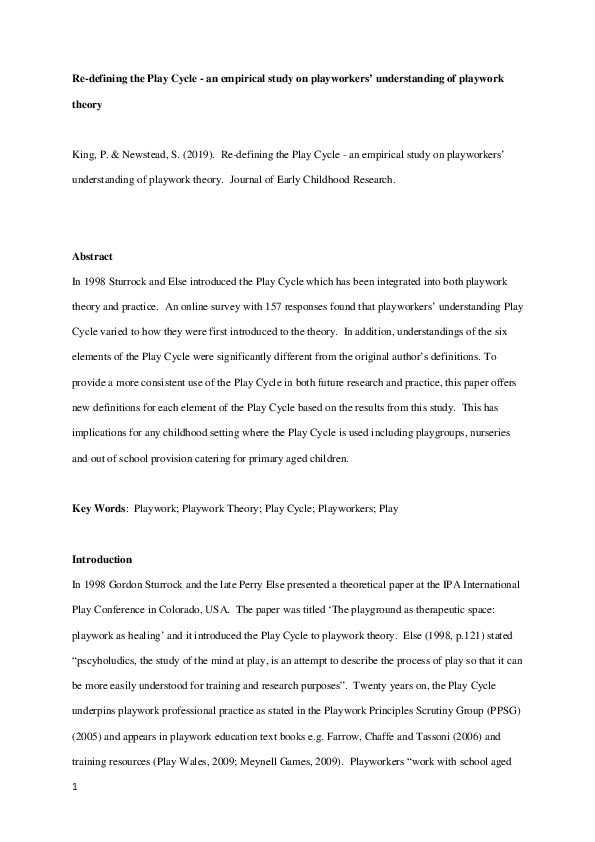 (PDF) Re-defining the Play Cycle: An empirical study of playworkers ...