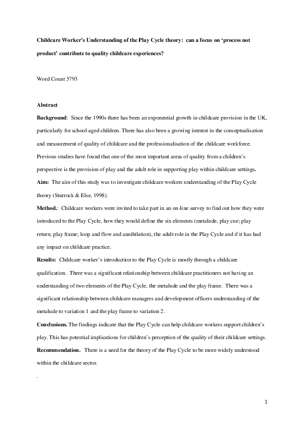 (PDF) Childcare Worker’s Understanding of the Play Cycle Theory: Can a ...