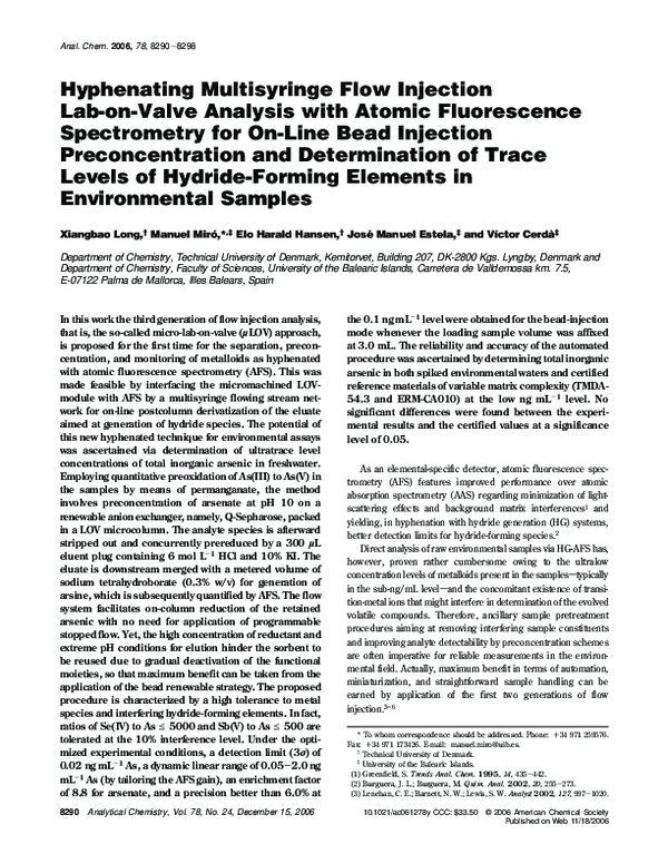 Pdf Hyphenating Multisyringe Flow Injection Lab On Valve Analysis With Atomic Fluorescence