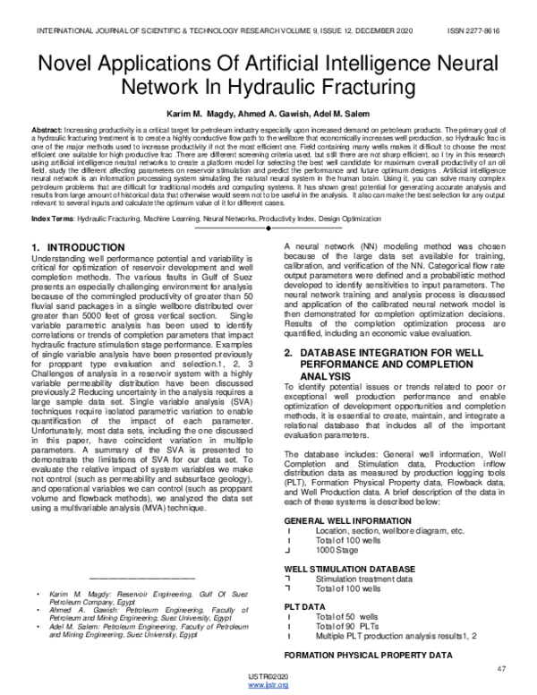 (PDF) Novel Applications Of Artificial Intelligence Neural Network In Hydraulic Fracturing