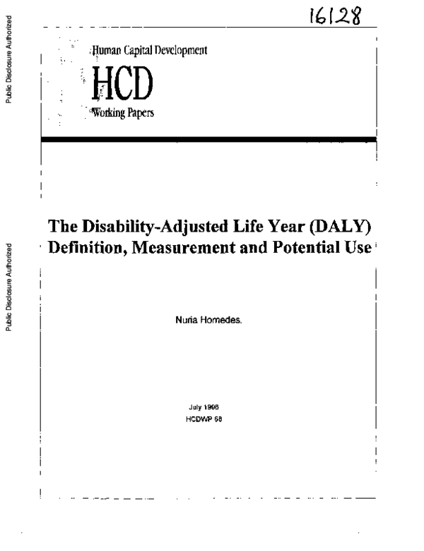 (PDF) The Disability-Adjusted Life Year (DALY) Definition, Measurement ...