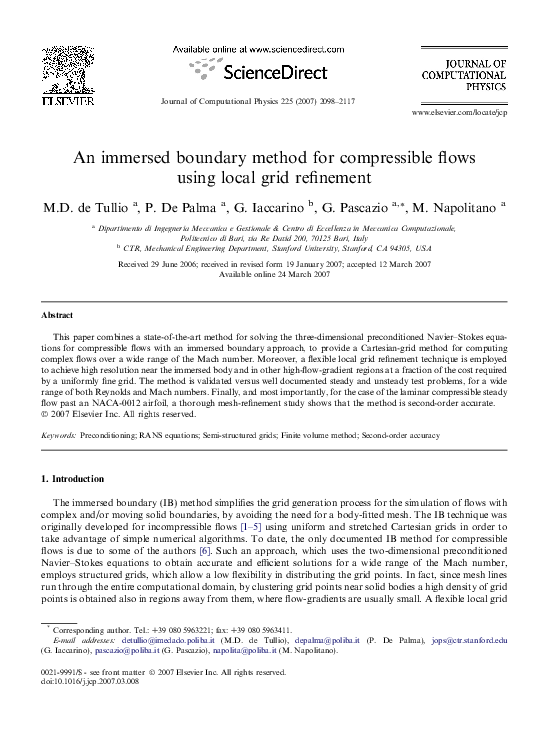 (PDF) An immersed boundary method for compressible flows using local grid refinement