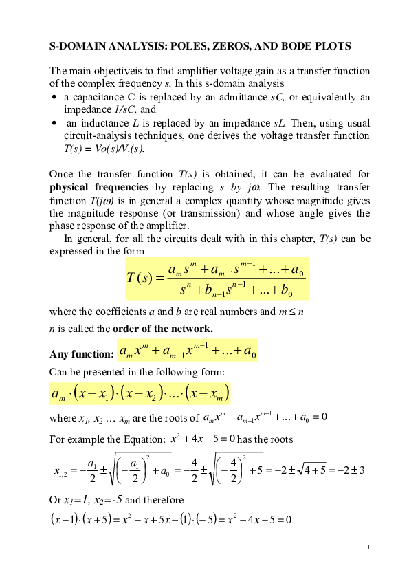 (PDF) s-DOMAIN ANALYSIS: POLES, ZEROS, AND BODE PLOTS