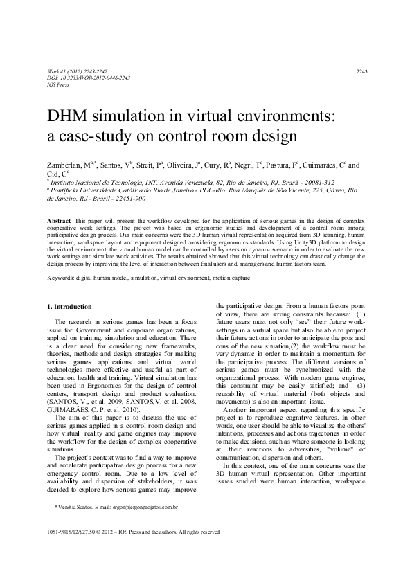 (PDF) DHM simulation in virtual environments: a case-study on control room design