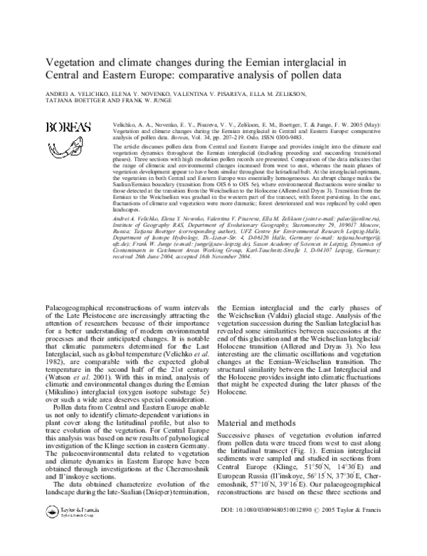 (PDF) Vegetation and climate changes during the Eemian interglacial in ...
