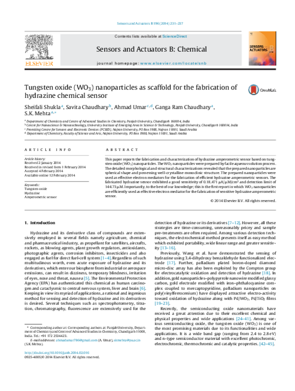 (PDF) Tungsten oxide (WO3) nanoparticles as scaffold for the ...