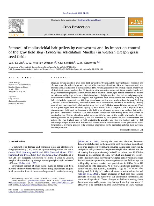 (PDF) Removal of molluscicidal bait pellets by earthworms and its ...