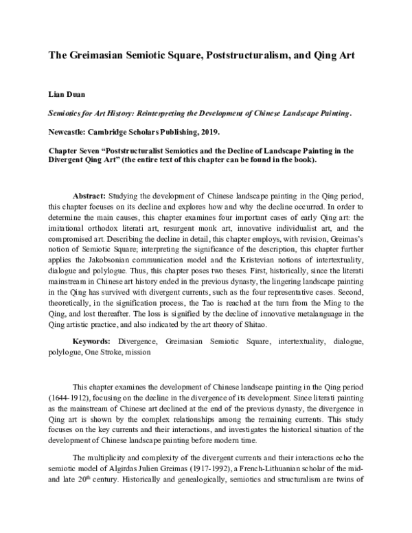 (PDF) The Greimasian Semiotic Square, Poststructuralism, and Qing Art
