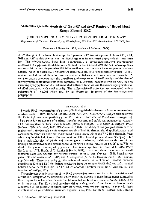 (PDF) Molecular Genetic Analysis of the trfB and korB Region of Broad ...