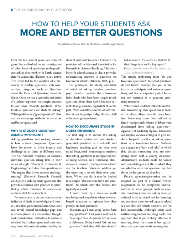 (PDF) How to Help Your Students Ask More and Better Questions