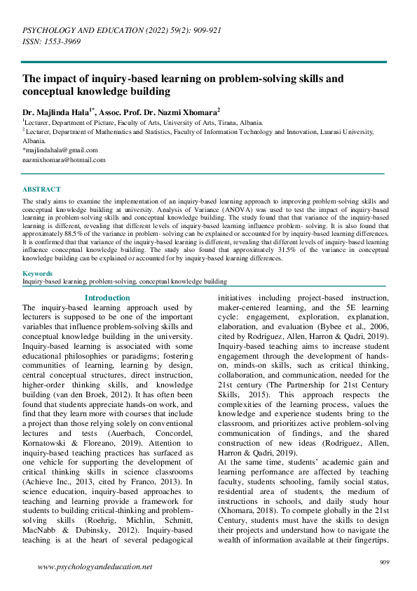 Pdf The Impact Of Inquiry Based Learning On Problem Solving Skills And Conceptual Knowledge