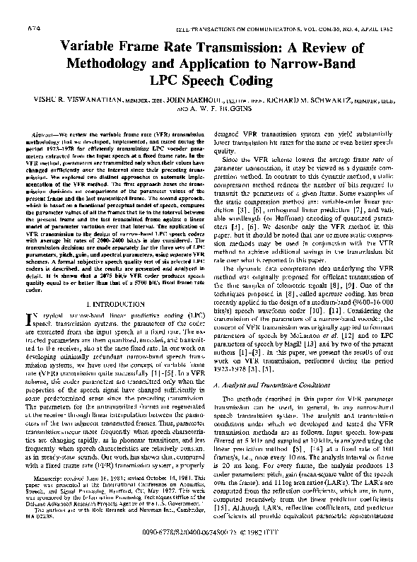 Pdf Variable Frame Rate Transmission A Review Of Methodology And Application To Narrow Band