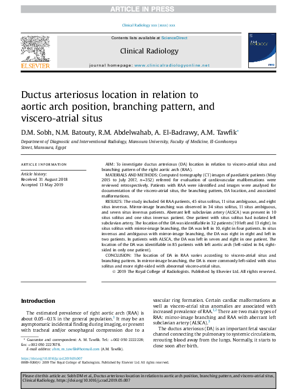 (PDF) Ductus arteriosus location in relation to aortic arch position ...