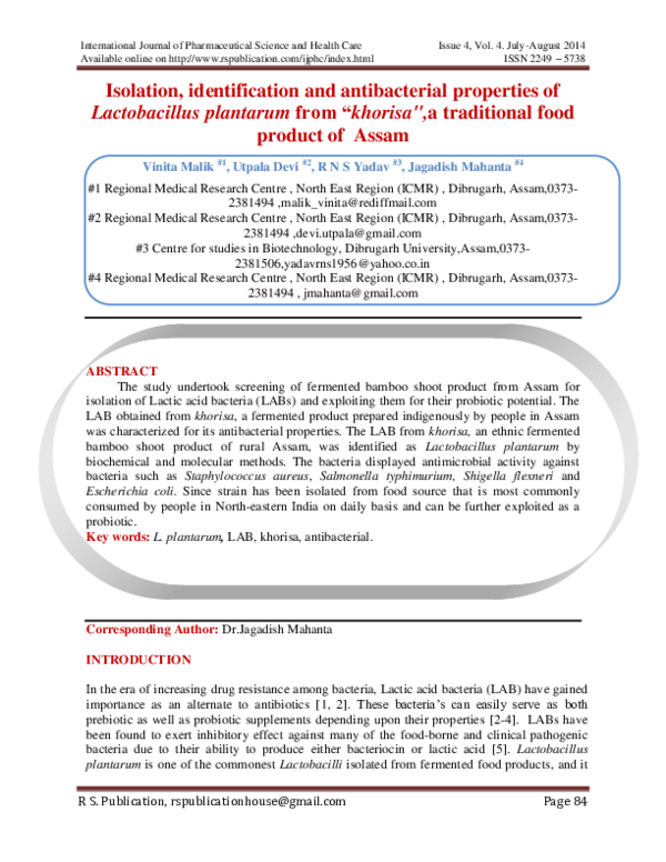 (PDF) Isolation, identification and antibacterial properties of Lactobacillus plantarum from ...