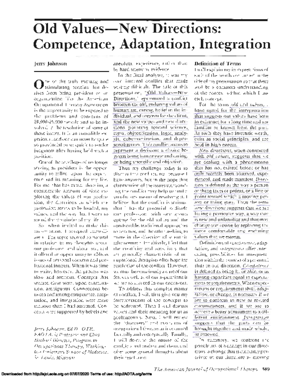 (PDF) Old Values--New Directions: Competence, Adaptation, Integration