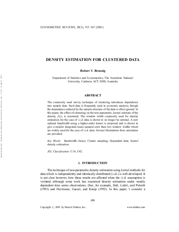 (PDF) Density Estimation for Clustered Data | Robert Breunig - Academia.edu