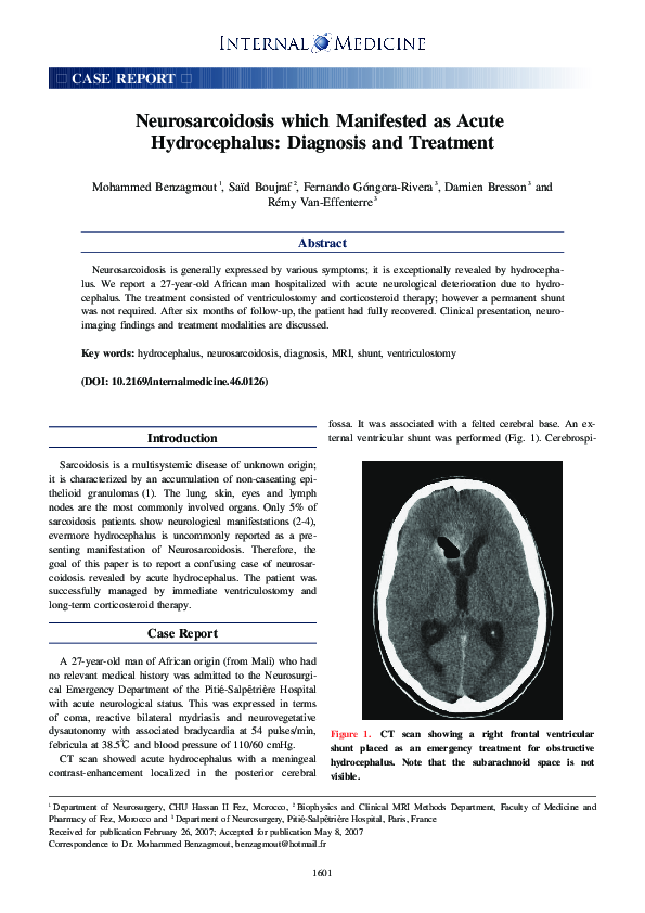 (PDF) Neurosarcoidosis which Manifested as Acute Hydrocephalus ...