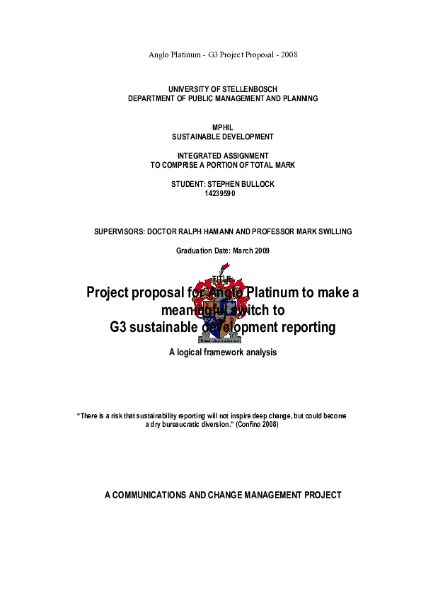 (PDF) Project proposal for Anglo Platinum to make a meaningful switch to G3 sustainable ...