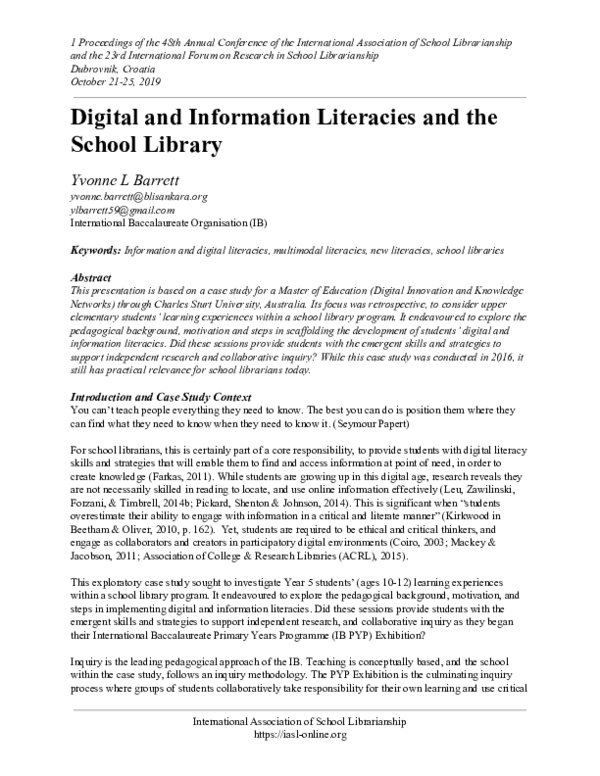 (PDF) Digital and information literacies and the school library