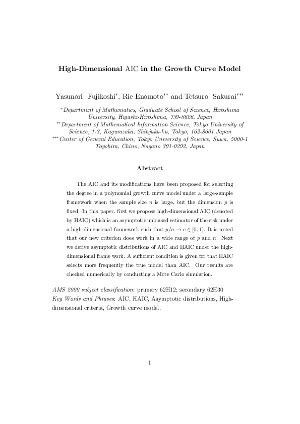 (PDF) High-dimensionalAICin the growth curve model