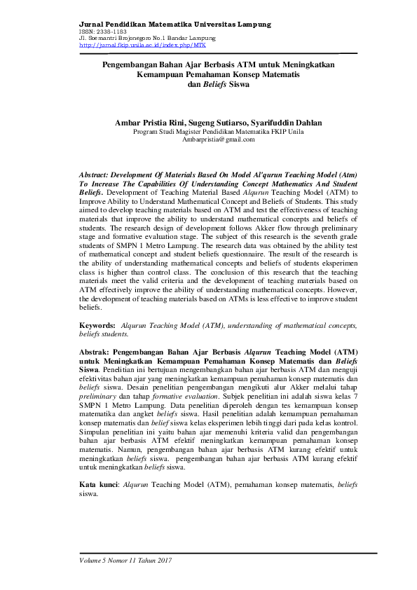 (PDF) Pengembangan Bahan Ajar Berbasis Atm Untuk Meningkatkan Kemampuan Pemahaman Konsep ...