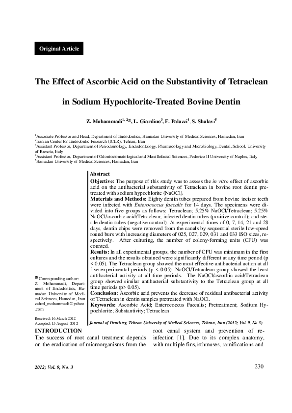 (PDF) The Effect of Ascorbic Acid on the Substantivity of Tetraclean in ...