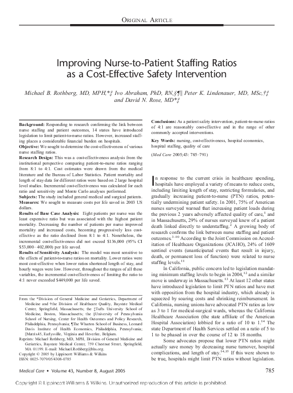 (PDF) Improving Nurse-to-Patient Staffing Ratios as a Cost-Effective ...
