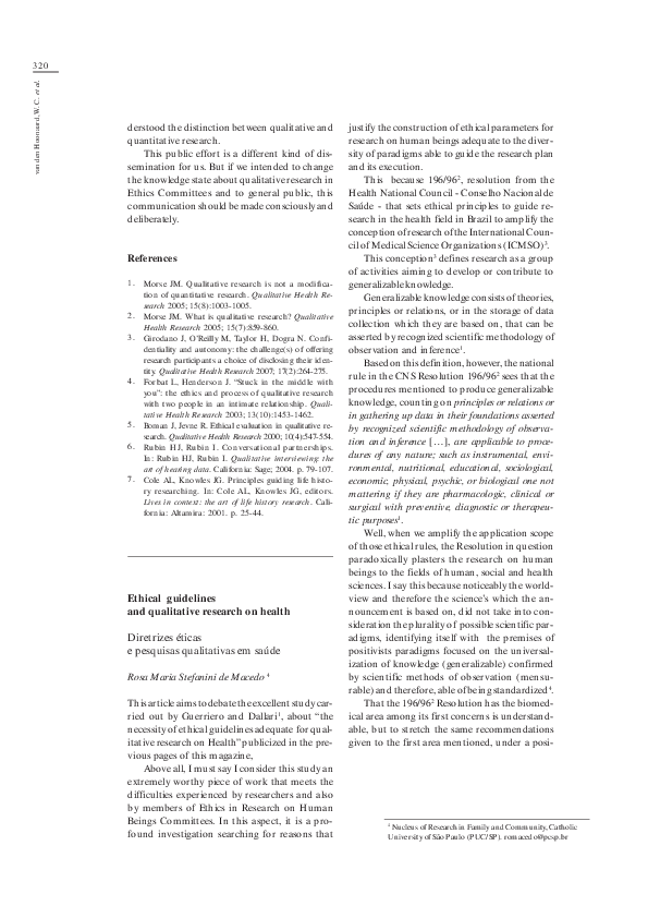 (PDF) Ethical guidelines and qualitative research on health