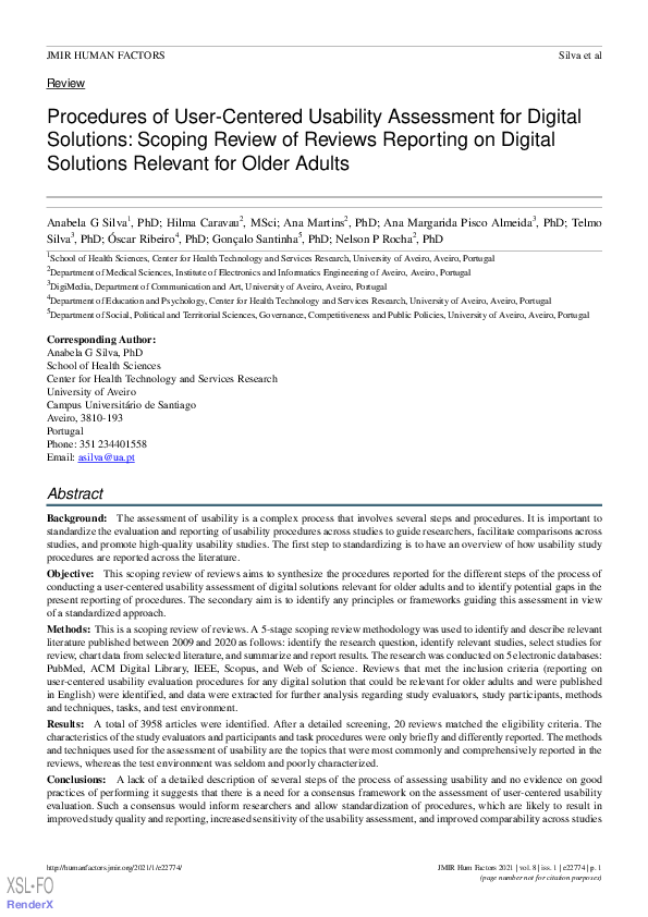(PDF) Procedures of User-Centered Usability Assessment for Digital Solutions: Scoping Review of ...