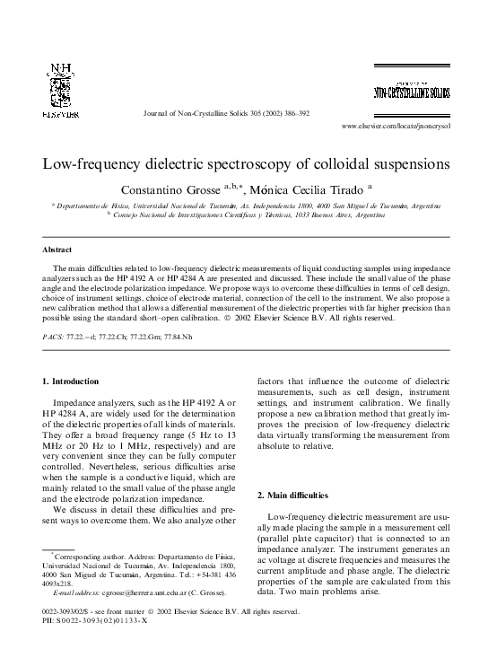 (PDF) Low-frequency dielectric spectroscopy of colloidal suspensions
