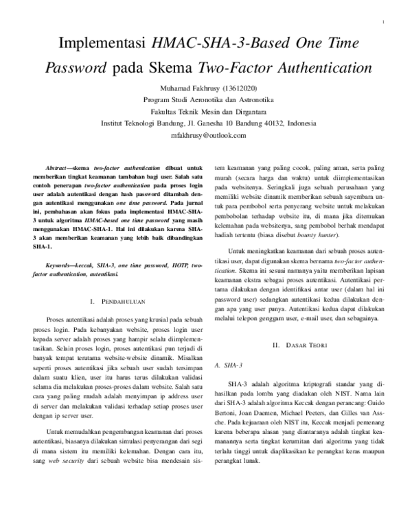 (PDF) Implementasi HMAC-SHA-3-Based One Time Password pada Skema Two-Factor Authentication ...