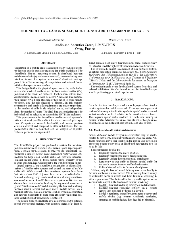(PDF) Sounddelta--Large Scale, Multi-User Audio Augmented Reality