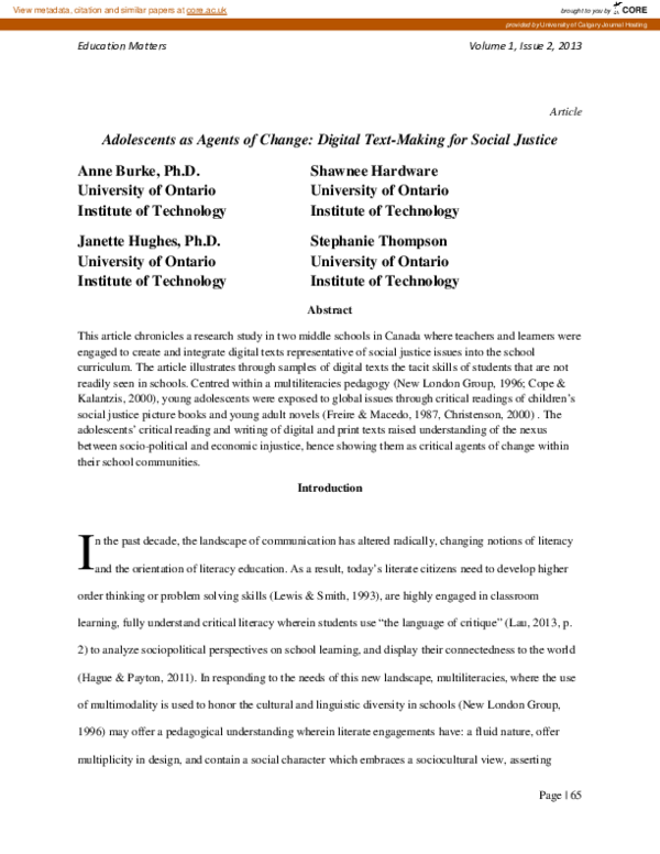 (PDF) Adolescents as Agents of Change