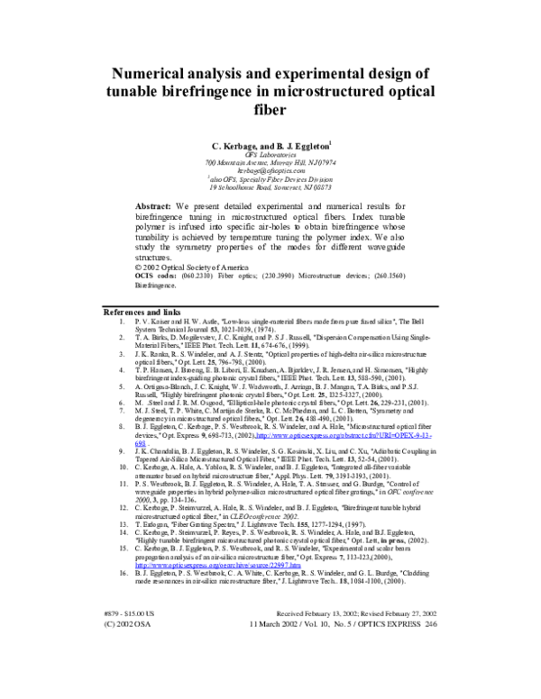 Pdf Numerical Analysis And Experimental Design Of Tunable Birefringence In Microstructured