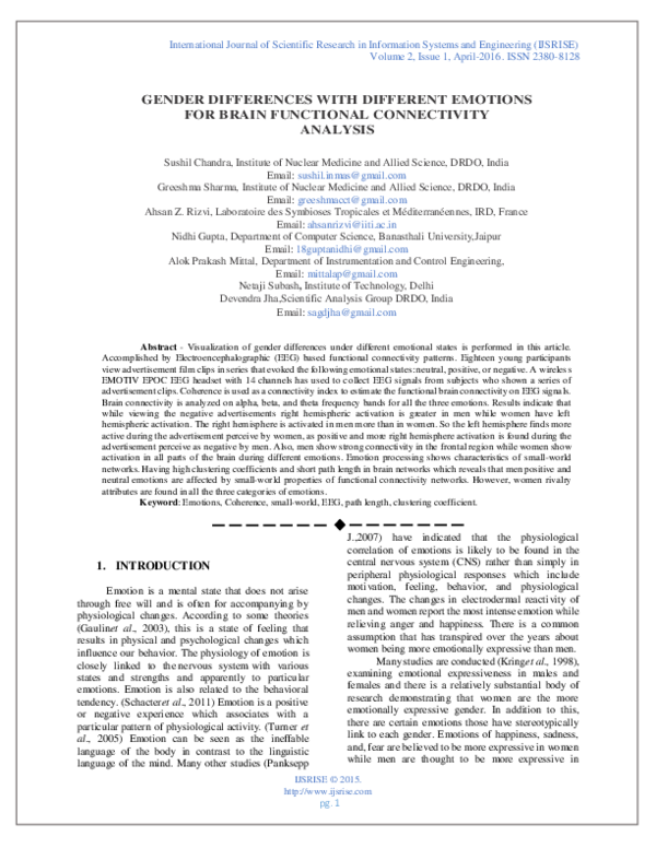 (PDF) Gender Differences with Different Emotions for Brain Functional ...