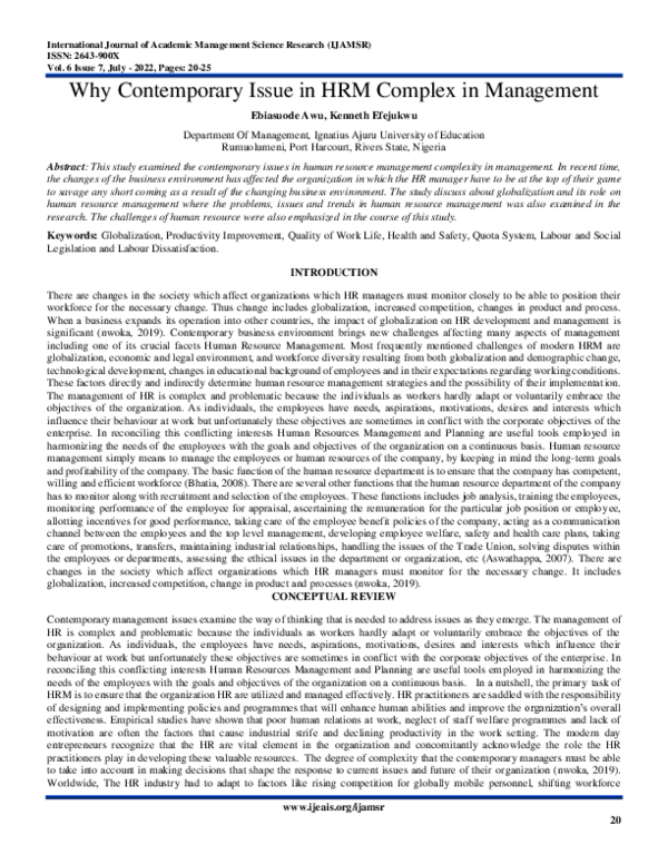 (PDF) Why Contemporary Issue in HRM Complex in Management