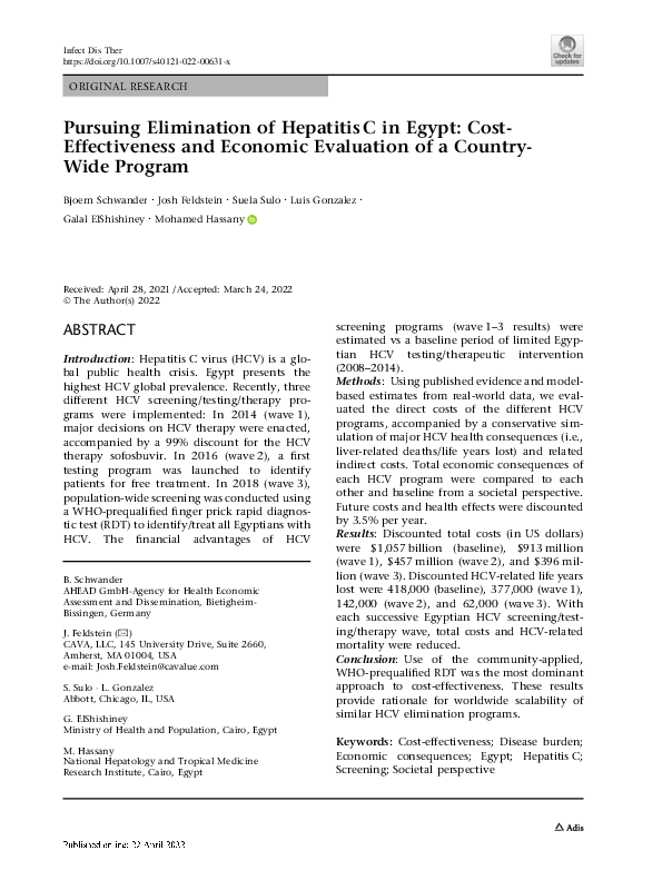 (PDF) Pursuing Elimination of Hepatitis C in Egypt: Cost-Effectiveness ...