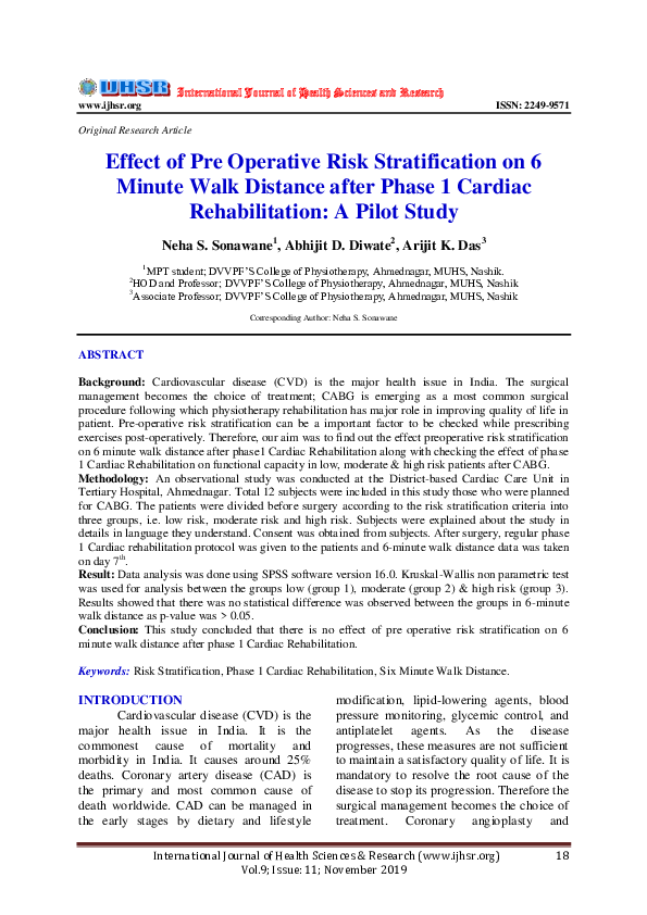 (PDF) Effect of Pre Operative Risk Stratification on 6 Minute Walk ...