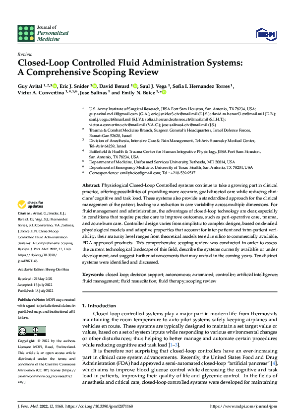 (PDF) Closed-Loop Controlled Fluid Administration Systems: A Comprehensive Scoping Review