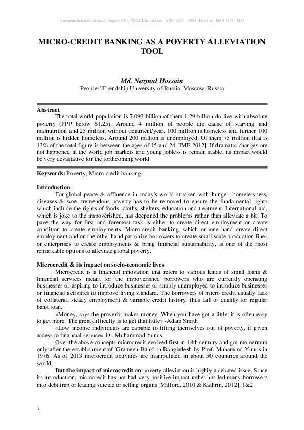 (PDF) Micro-Credit Banking as a Poverty Alleviation Tool | md.nazmul ...