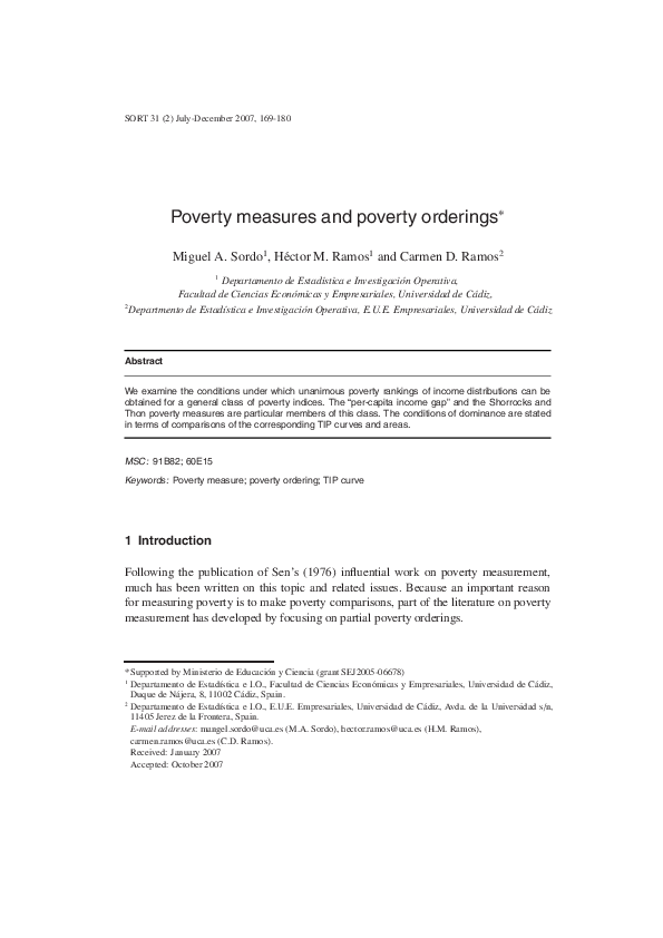 (PDF) Poverty measures and poverty orderings