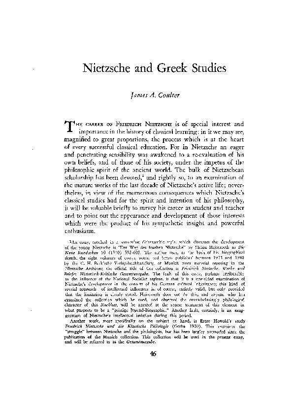 (PDF) Nietzsche and Greek Studies