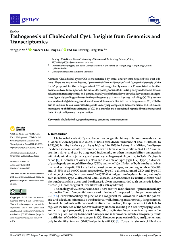 (PDF) Pathogenesis of Choledochal Cyst: Insights from Genomics and ...
