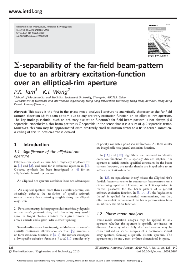 Pdf Separability Of The Far Field Beam Pattern Due To An Arbitrary Excitation Function Over An